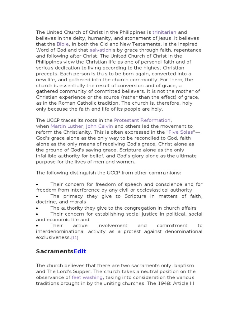 UCCP Beliefs and Sacraments | PDF | Baptism | Christian Soteriology