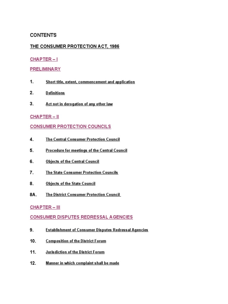 The Consumer Protection Act, 1986: Chapter - I Preliminary | PDF ...