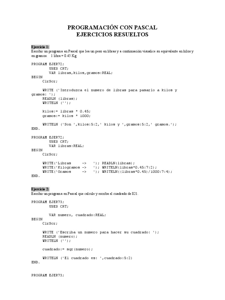 Ejercicios - Pascal | PDF | Programación de computadoras | Ingeniería de software