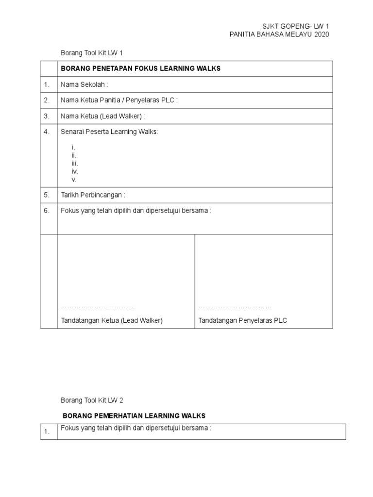 Borang-Learning Walk | PDF