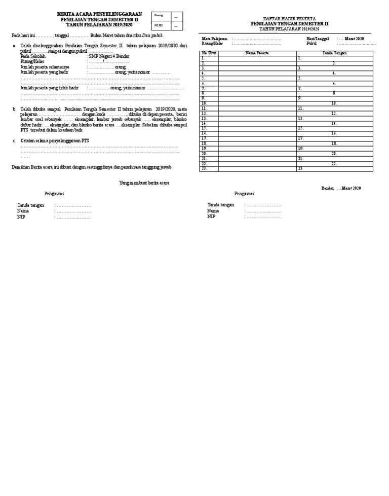BERITA ACARA Dan Daftar Hadir UTS | PDF