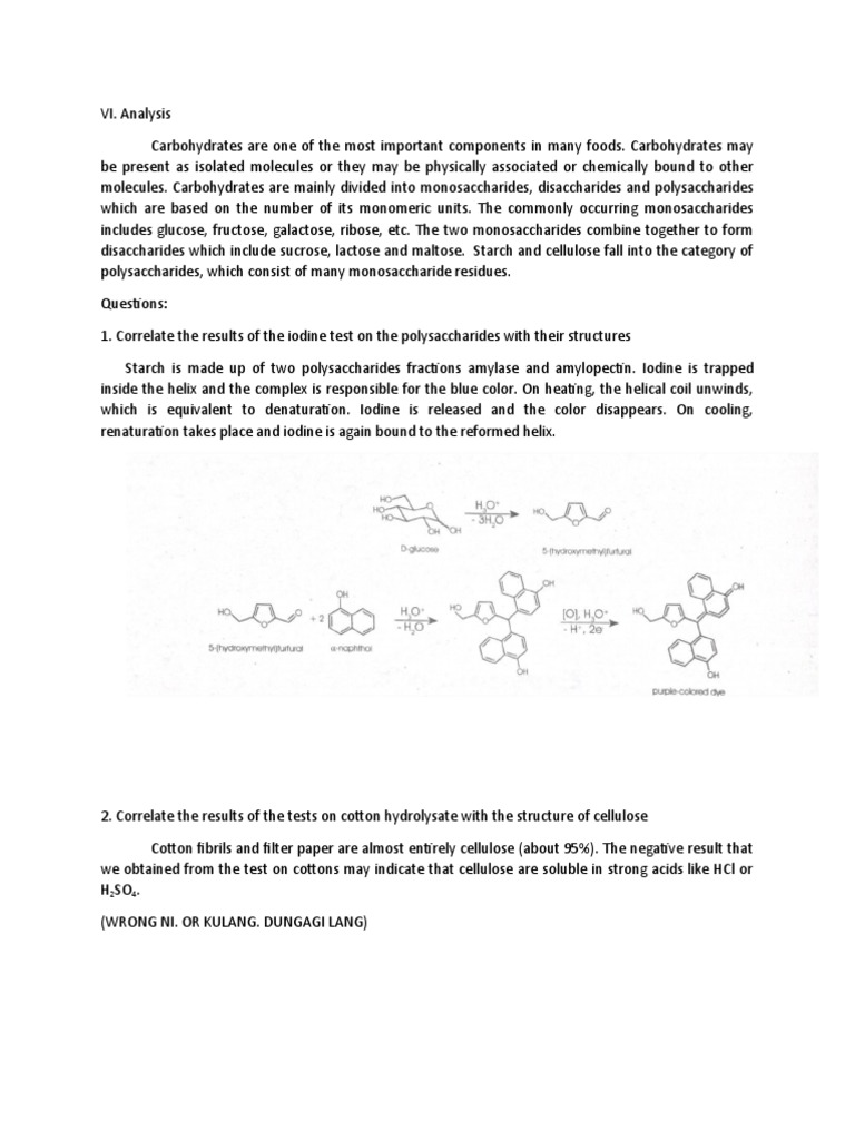 EXP 5 Lab Report. Analysis of Carbohydrates | PDF | Carbohydrates ...