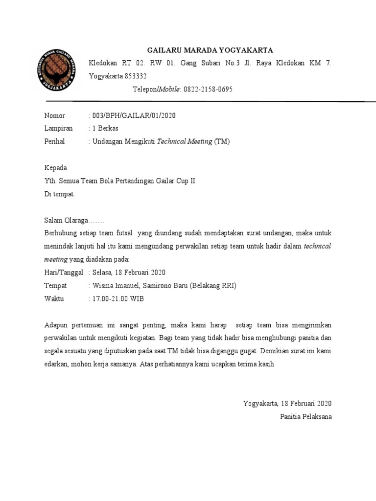 Undangan Technical Meeting Futsal | PDF