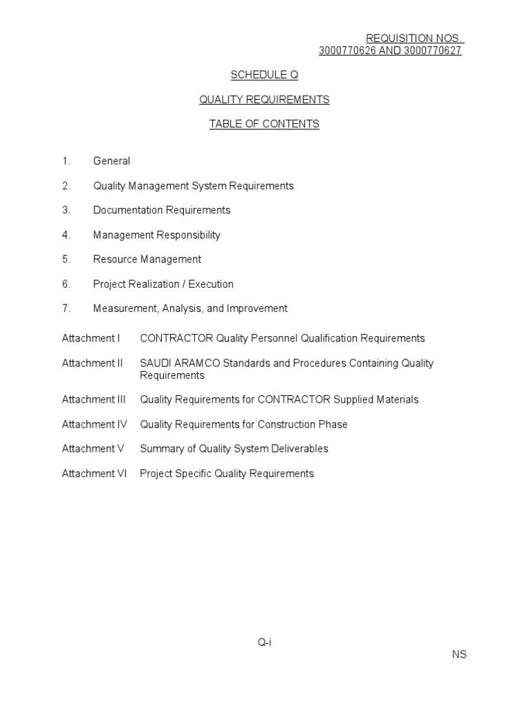 Schedule Q - Quality Requirements | PDF | Quality Assurance | General ...