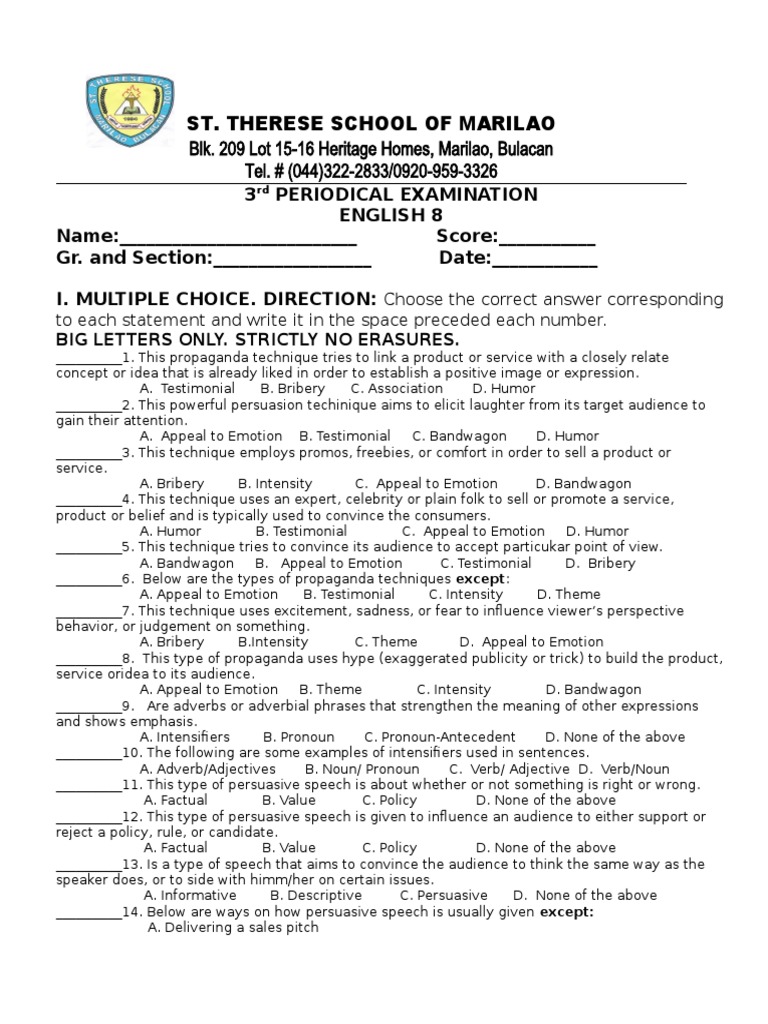 English Periodical Exam Overview | PDF | Self Concept | Self