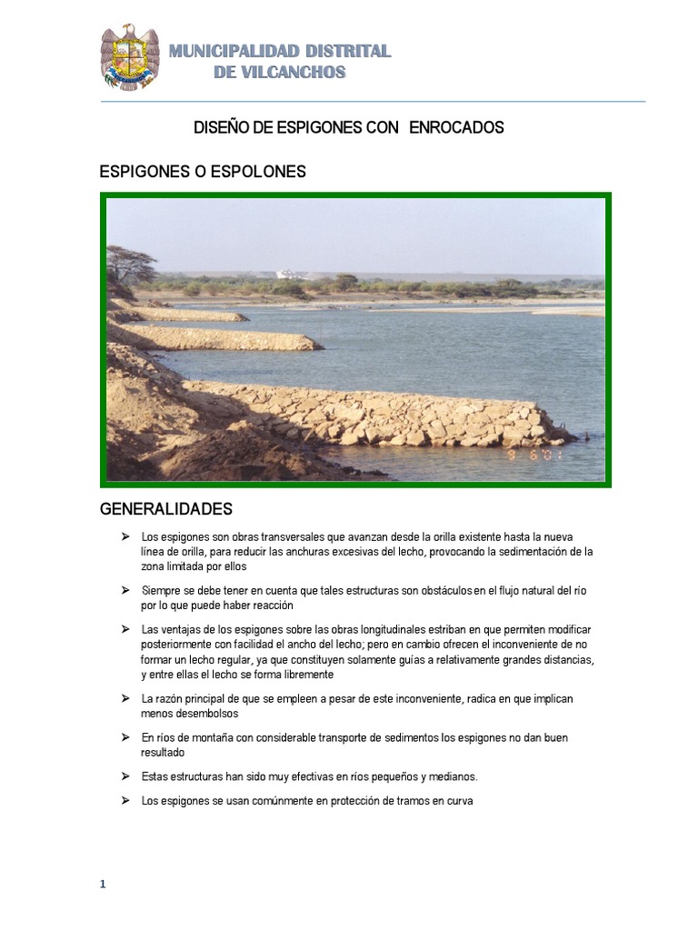 5.3 Diseño de Espigones Con Enrocados | PDF | Río | Hormigón