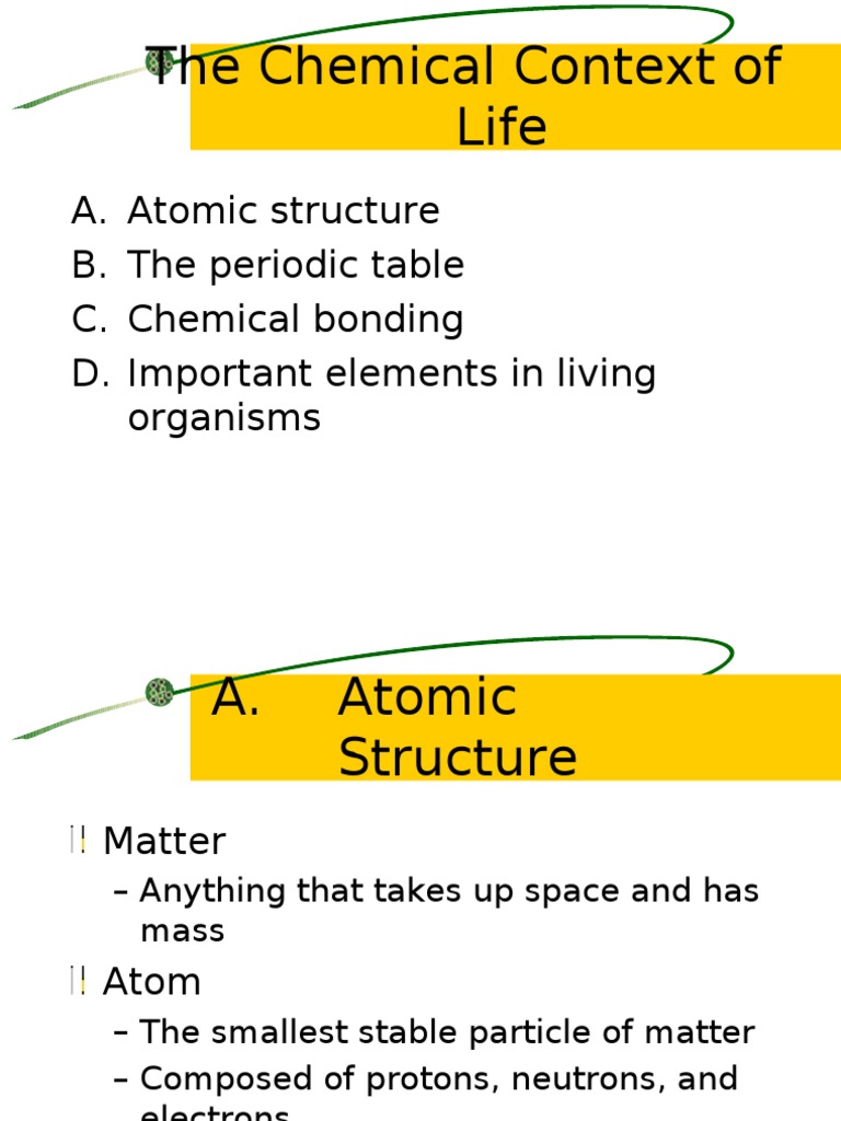 The Chemical Context of Life | PDF | Atoms | Chemical Bond