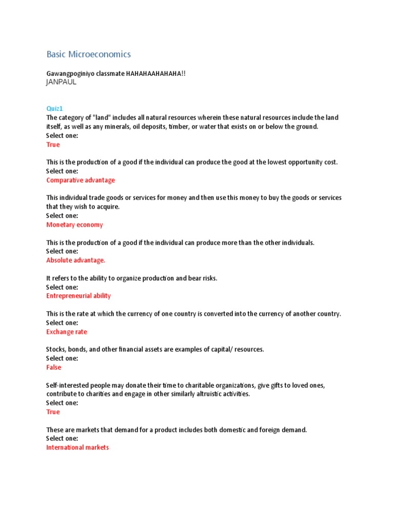 Microeconomics Examples