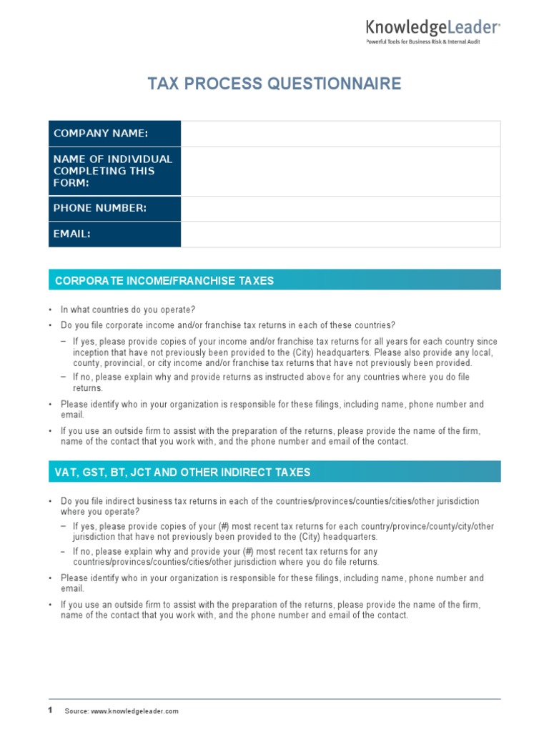 Tax Process Questionnaire | PDF | Withholding Tax | Taxes