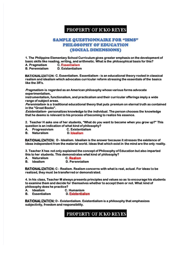 Philosophy of Educationsample Isms With Answersclue Keywordpdf | PDF ...