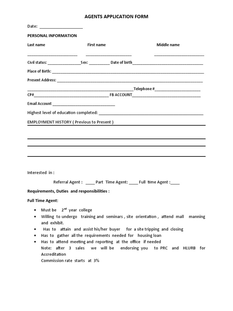 Agents Application Form | PDF | Sales | Business