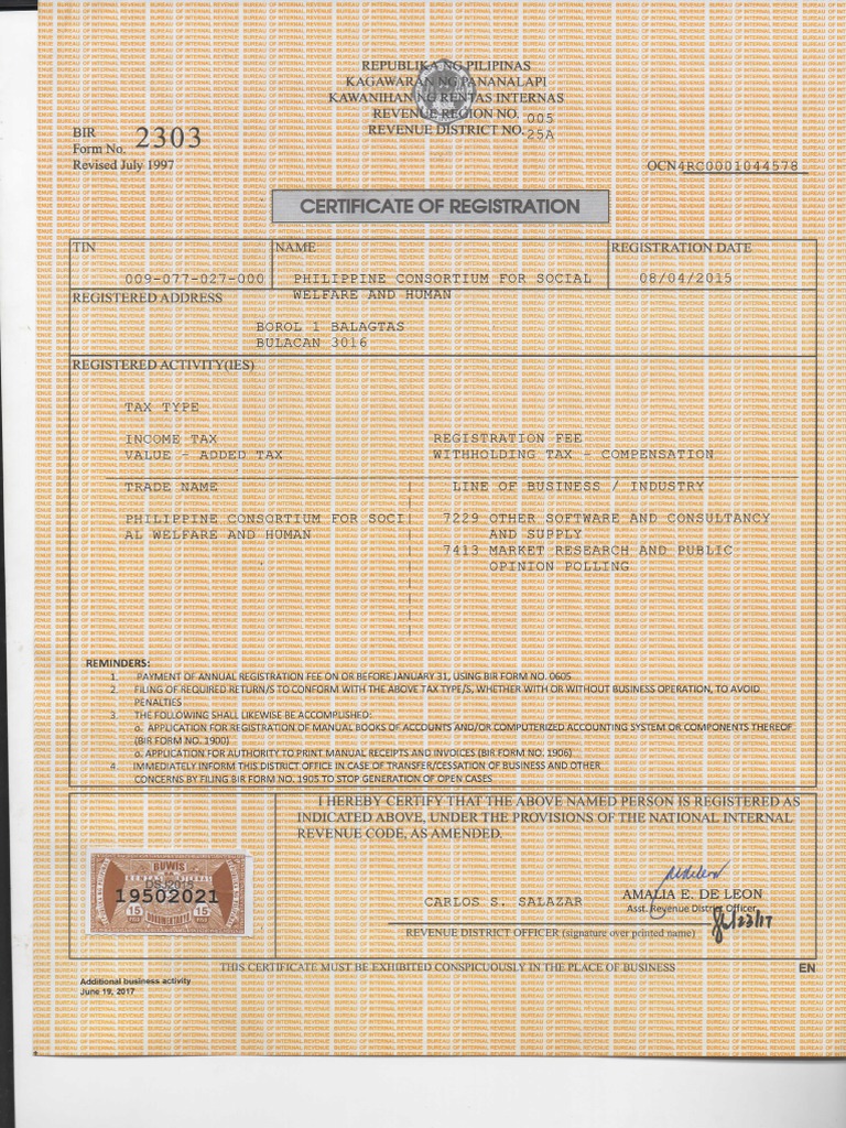 Bir Form 2303 PDF | PDF