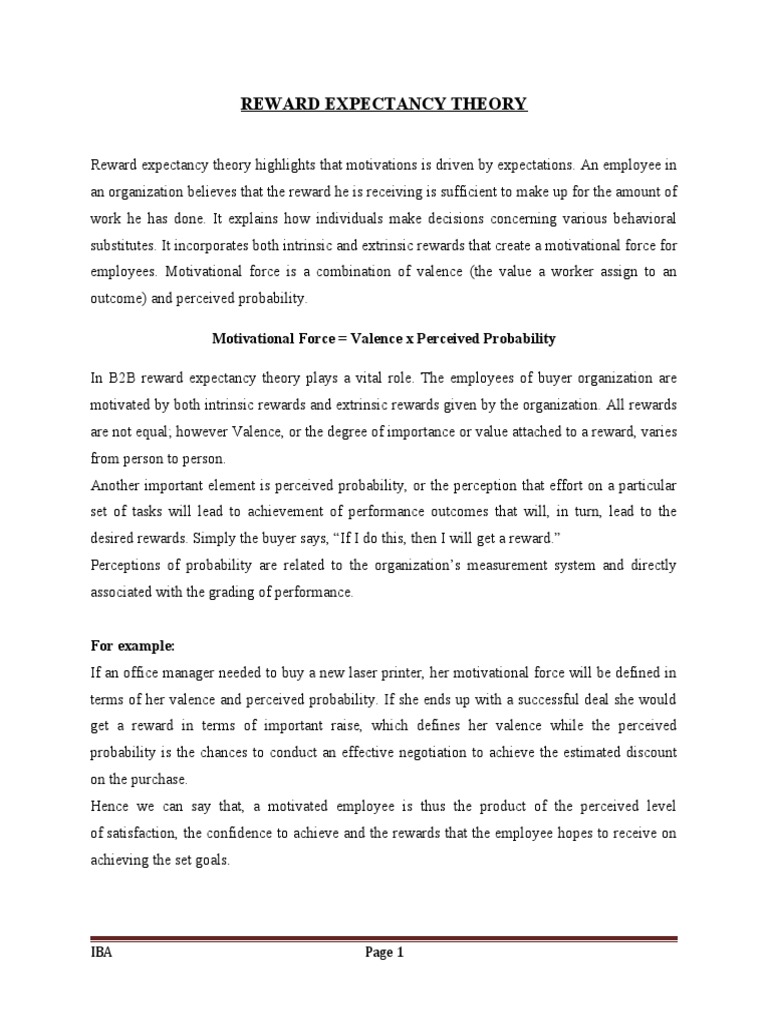 Reward Expectancy Theory | PDF