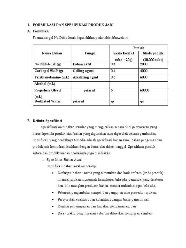 Formulasi Dan Spesifikasi Produk Jadi | PDF