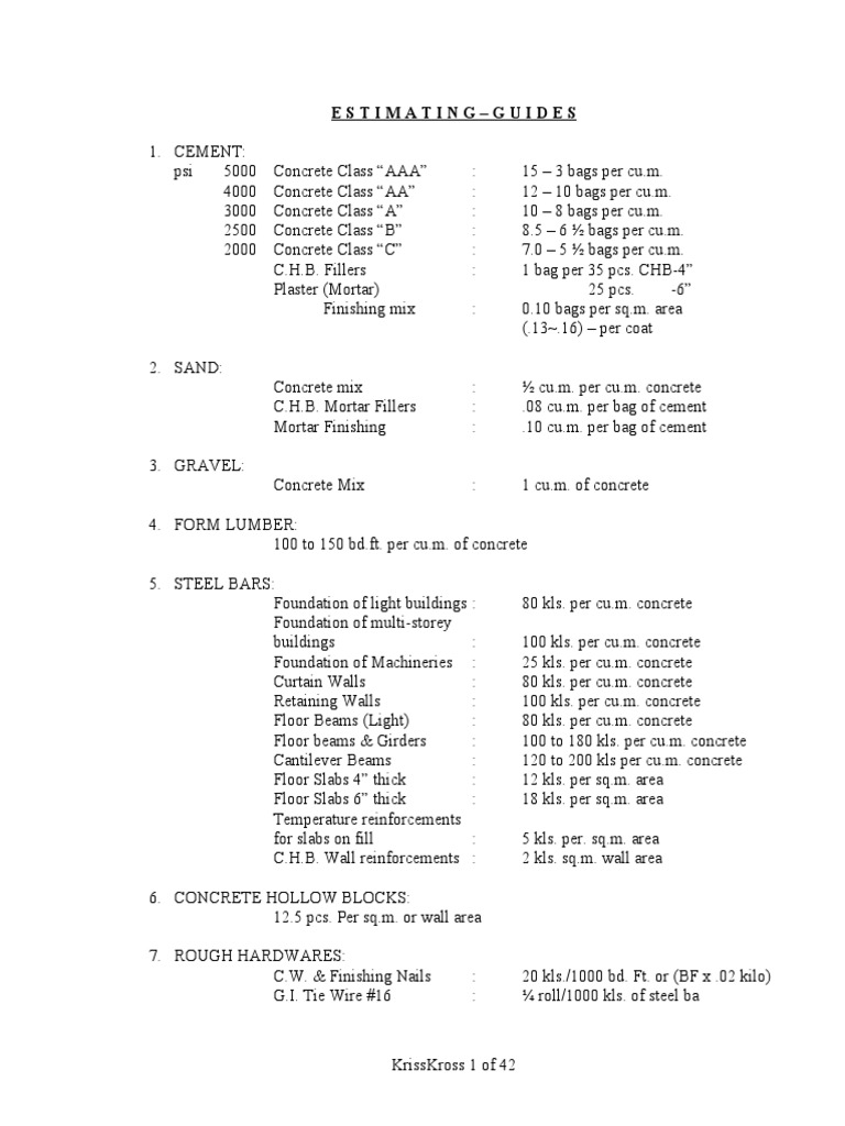 Concrete Estimating Guide | PDF | Framing (Construction) | Concrete