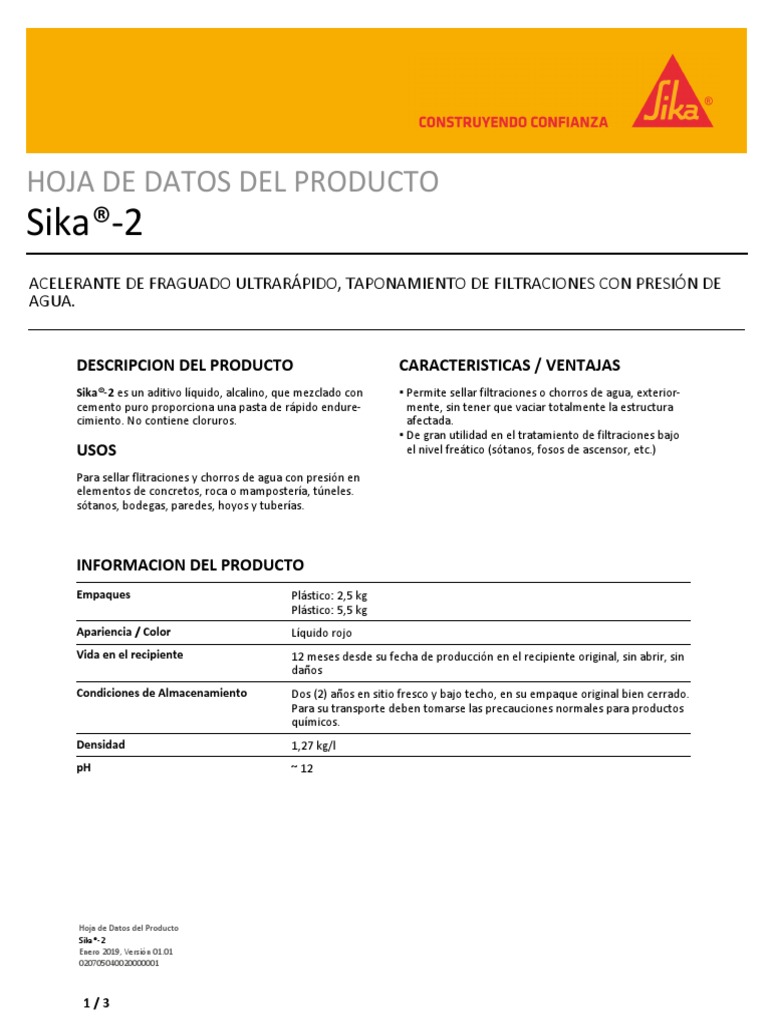 Msds Sika 2 | Descargar gratis PDF | Cemento | Agua