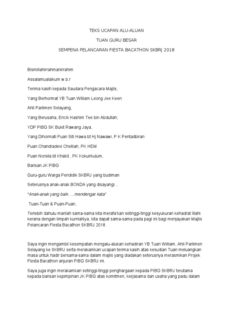 TEKS UCAPAN ALU-aluan Fiesta Bacathon | PDF