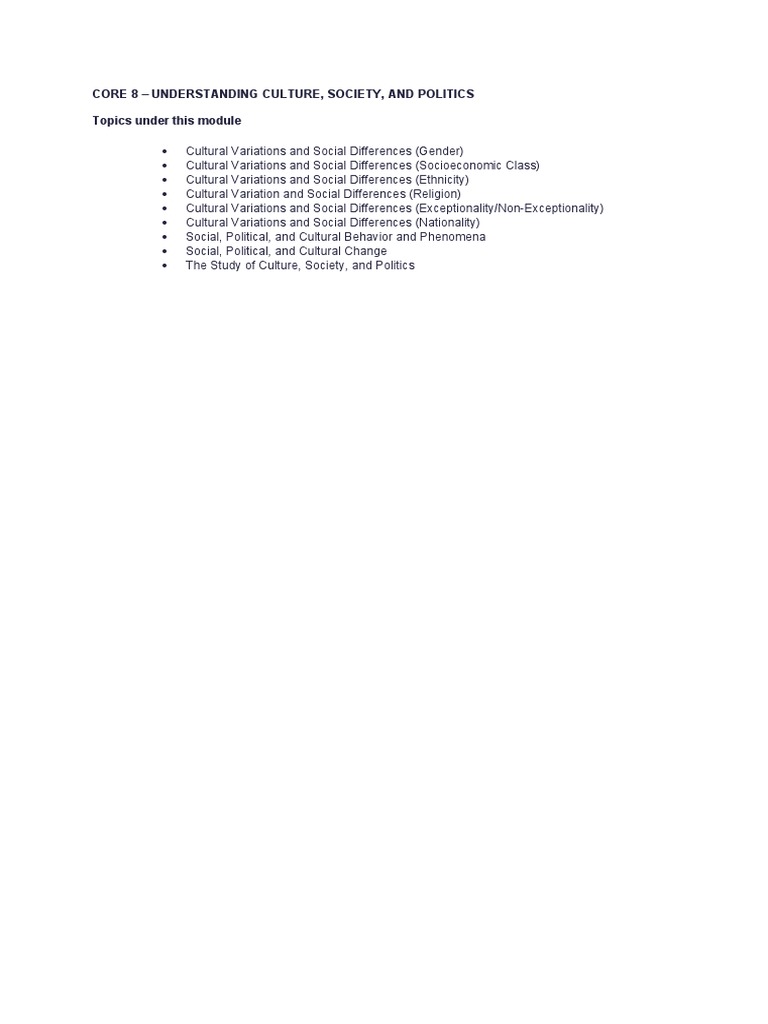 CORE 8 Understanding Culture, Society and Politics | PDF | Gender Role ...