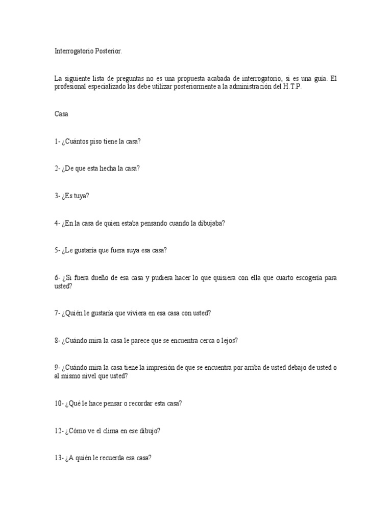HTP - Interrogatorio Posterior | PDF