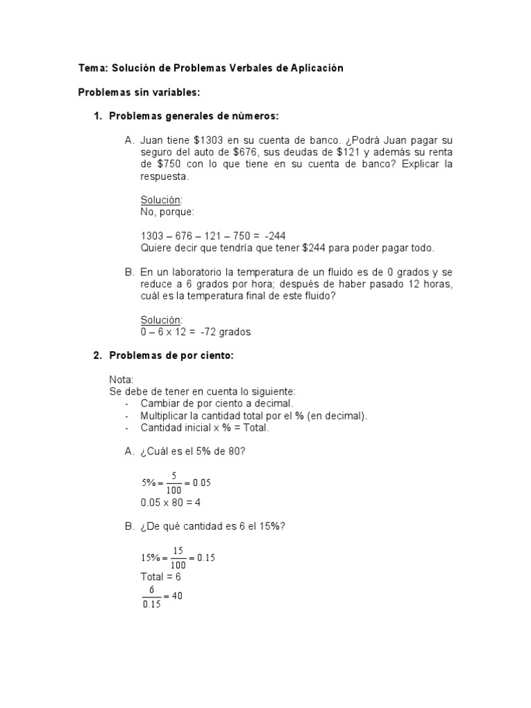 Solucion de Problemas Verbales de Aplicacion | PDF | Enseñanza de ...
