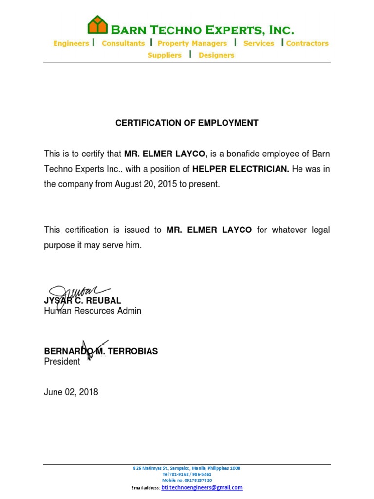 Certification of Employment | PDF