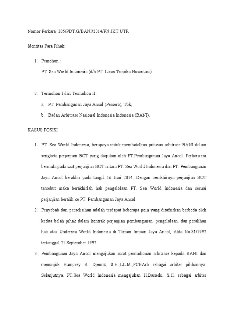 Analisis Putusan Arbitrase | PDF