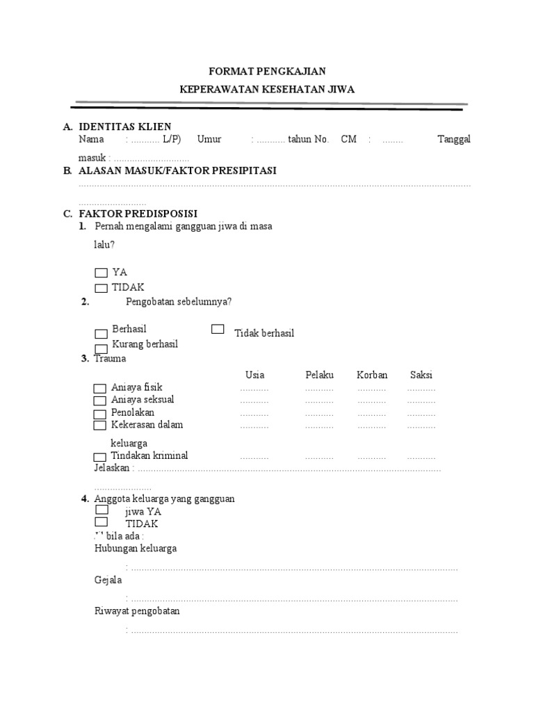 Format Pengkajian Keperawatan Kesehatan Jiwa | PDF