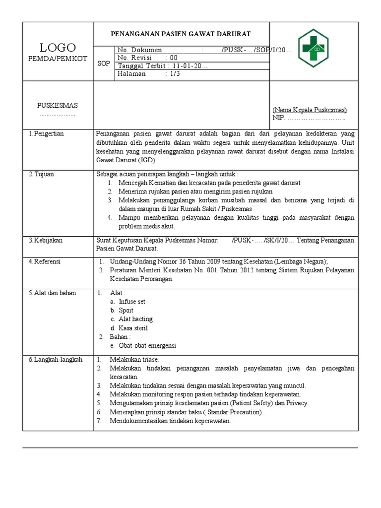 Sop Penanganan Pasien Gadar | PDF