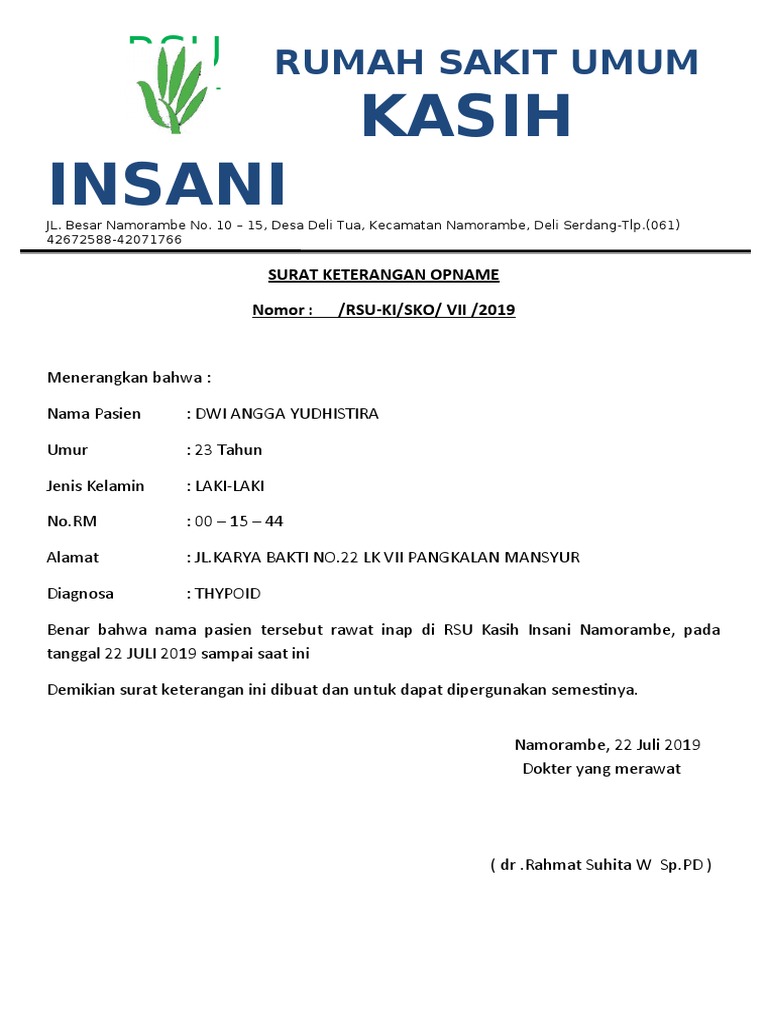 Surat Keterangan Opname | PDF