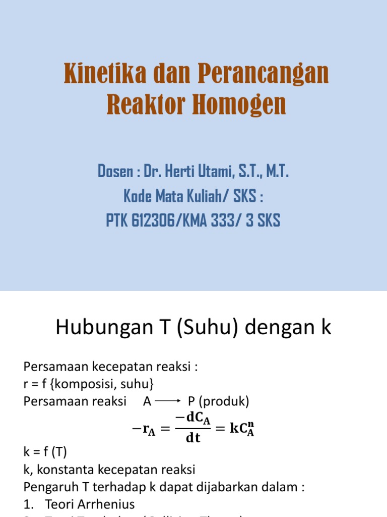 Kinetika Reaktor untuk Mahasiswa | PDF