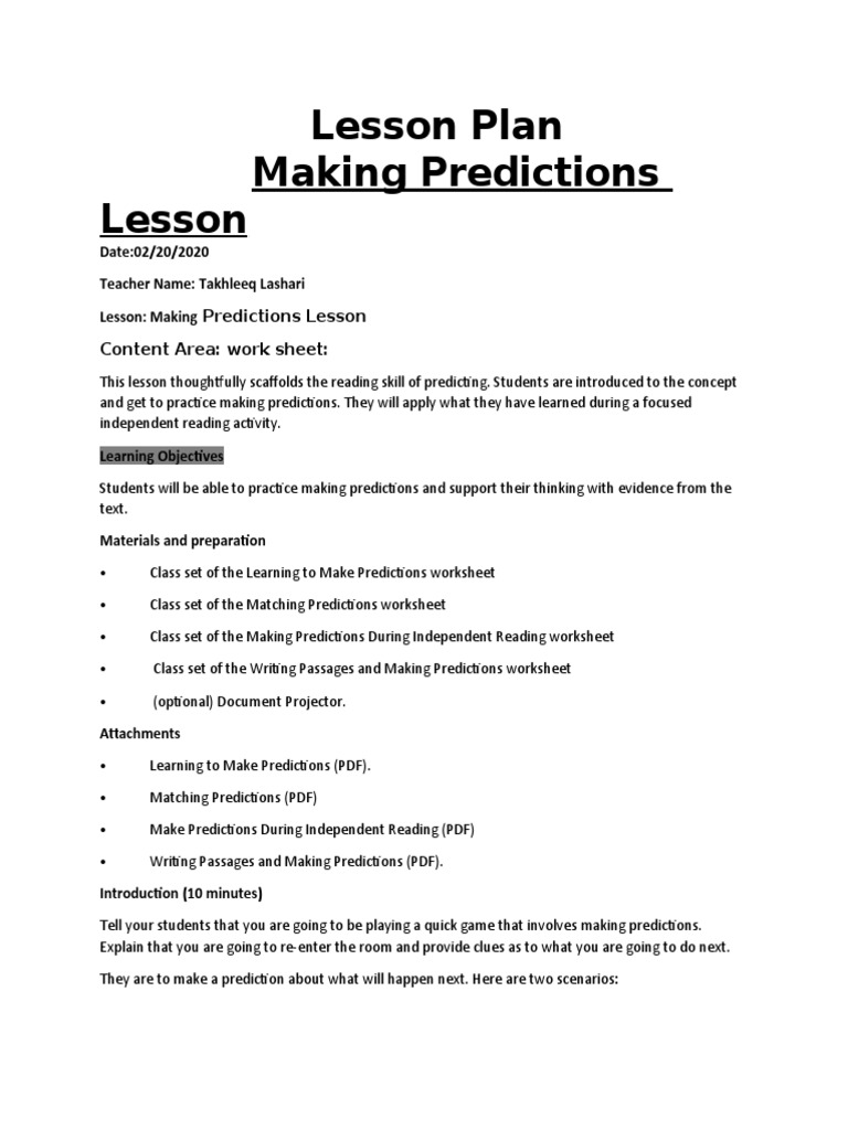 Making Predictions Lesson | PDF | Learning | Behavior Modification