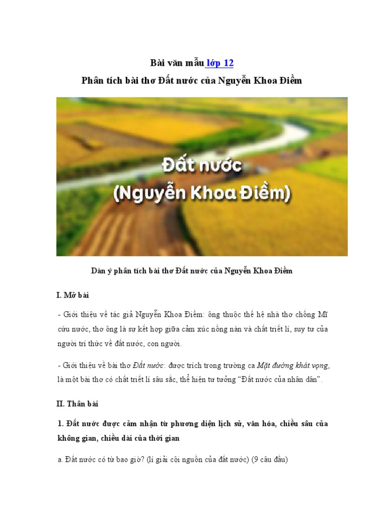 Phan Tich Bai Tho Dat Nuoc Cua Nguyen Khoa Diem | PDF