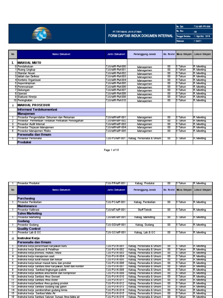 06 Rekaman Daftar Induk Dokumen Internal | PDF