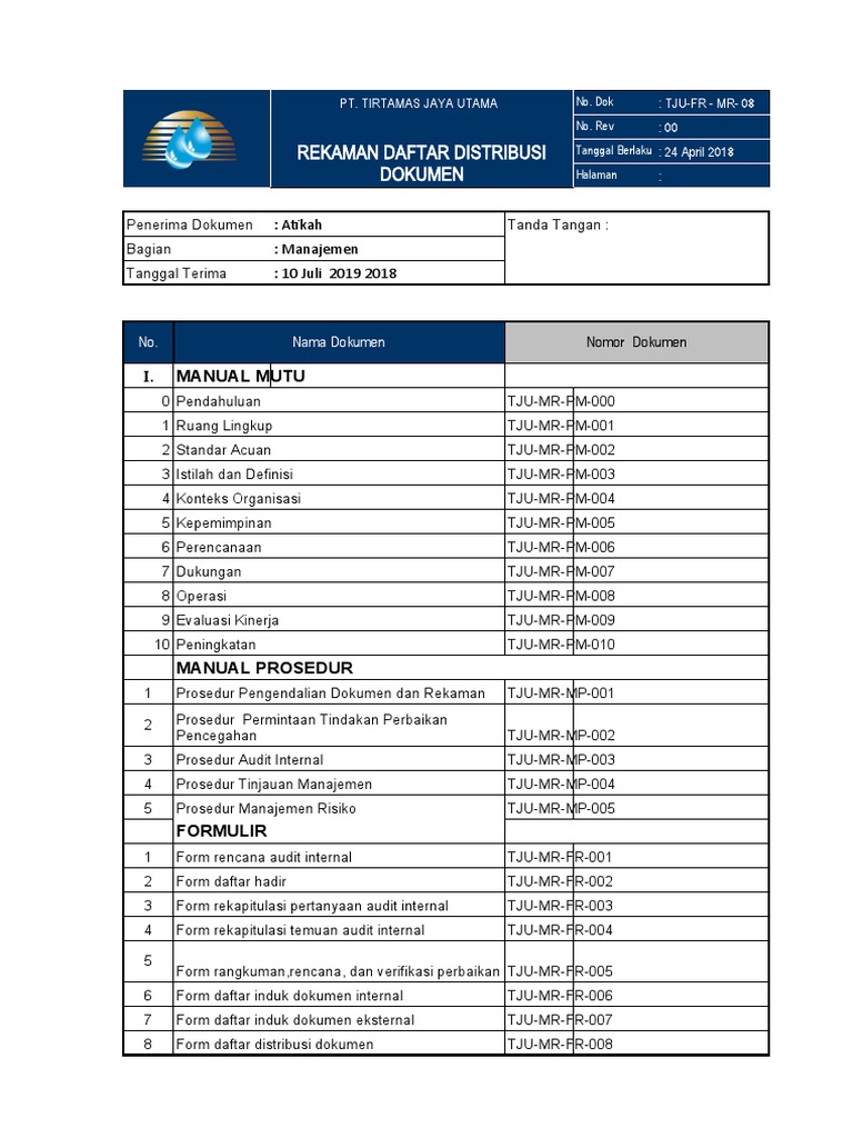 08 Rekaman Daftar Distribusi Dokumen | PDF