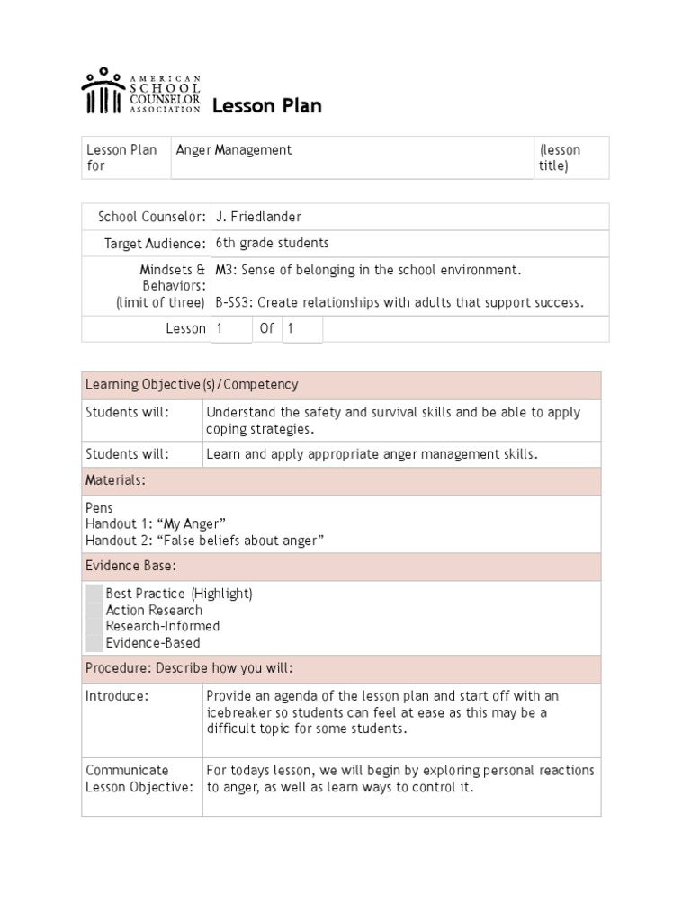 Anger Management (Social-Emotional) | PDF | Anger | Lesson Plan