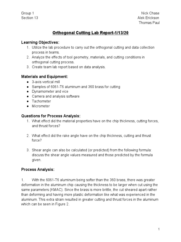 Orthogonal Cutting Lab Group1 | Download Free PDF | Deformation ...