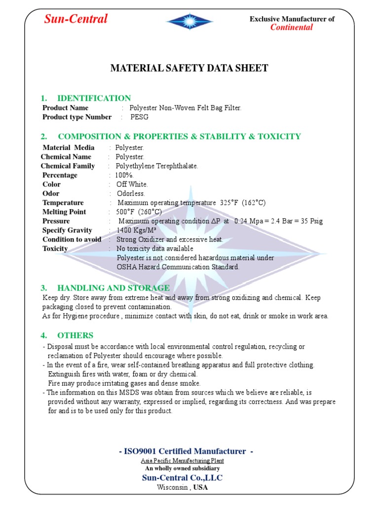 MSDS - Pesg-1 | PDF | Polyester | Fires