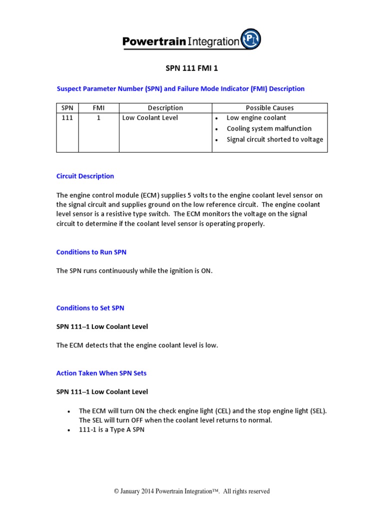 SPN 111 Fmi 1 | PDF | Components | Electrical Engineering