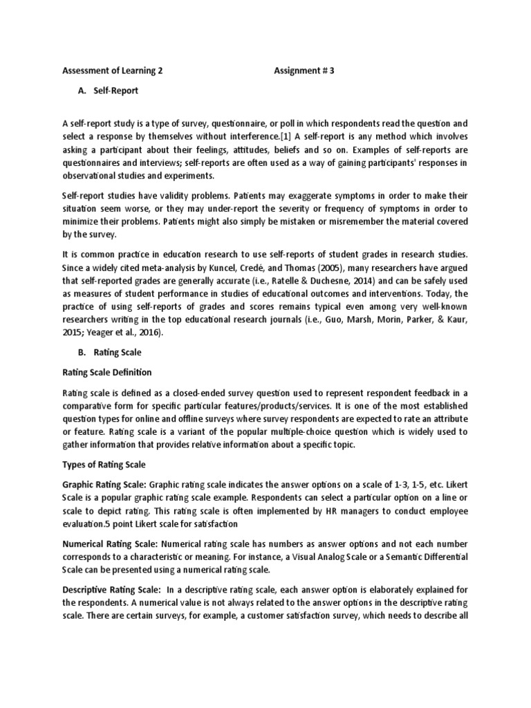 Assessment of Learning 2 Self Report | PDF | Self Report Study | Likert Scale