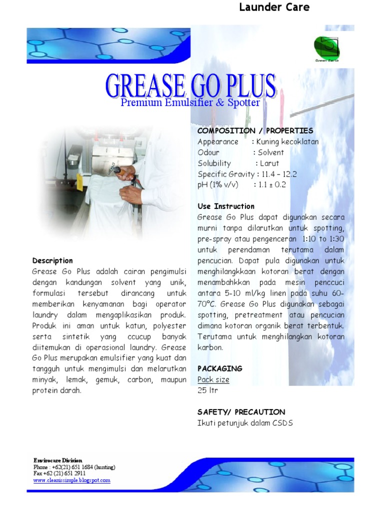 Emulsifier Grease Go Plus untuk Laundry | PDF