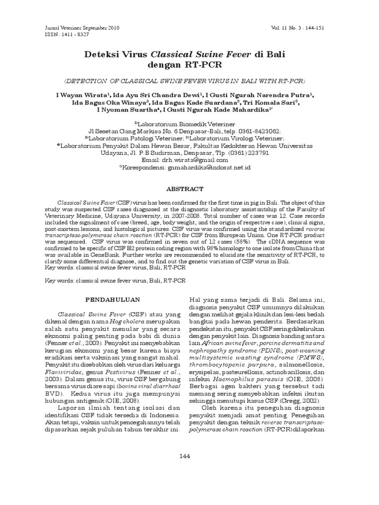 Deteksi Virus CSF di Bali dengan RT-PCR | PDF | Reaksi Berantai ...