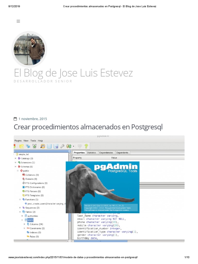 Crear Procedimientos Almacenados en Postgresql - El Blog de Jose Luis Estevez PDF | PDF ...