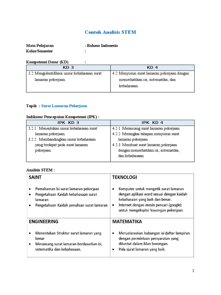 Contoh Analisis STEM - BHS Indonesia | PDF
