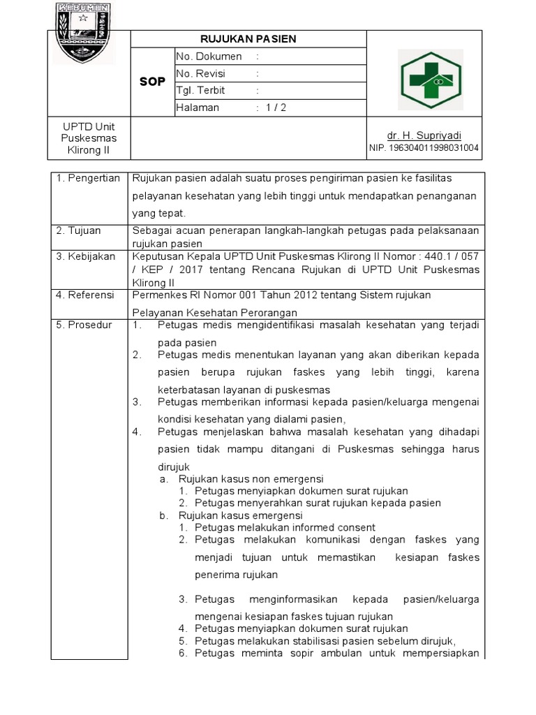 Sop Rujukan Pasien | PDF