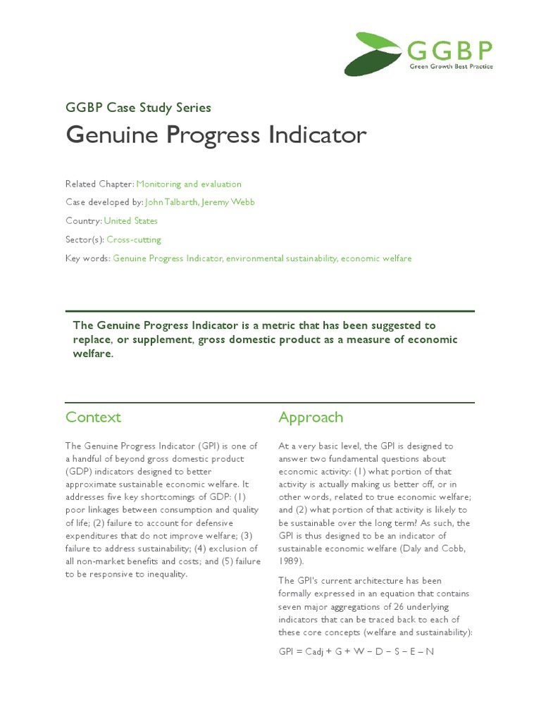GGBP XXXX Genuine Progress Indicator | PDF | Sustainability | Natural Environment