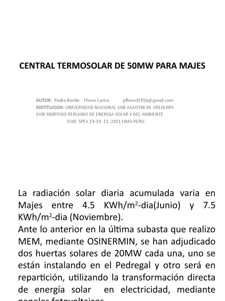Central Termosolar de 50MW para Majes Diapositivas Xviii Spes | PDF ...
