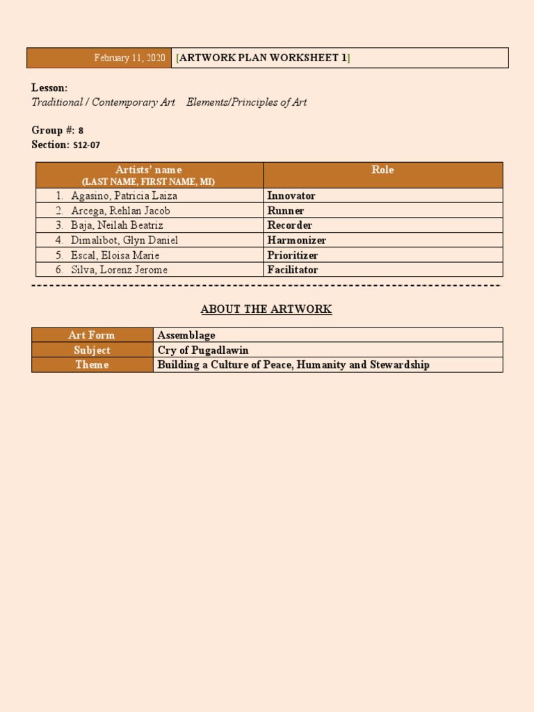 Artwork Plan Worksheet 1 | PDF | Philippines | Paintings