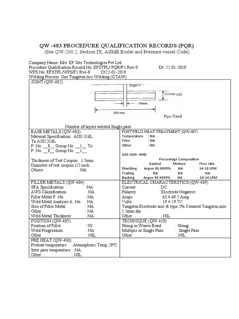 PQR For | PDF | Welding | Construction