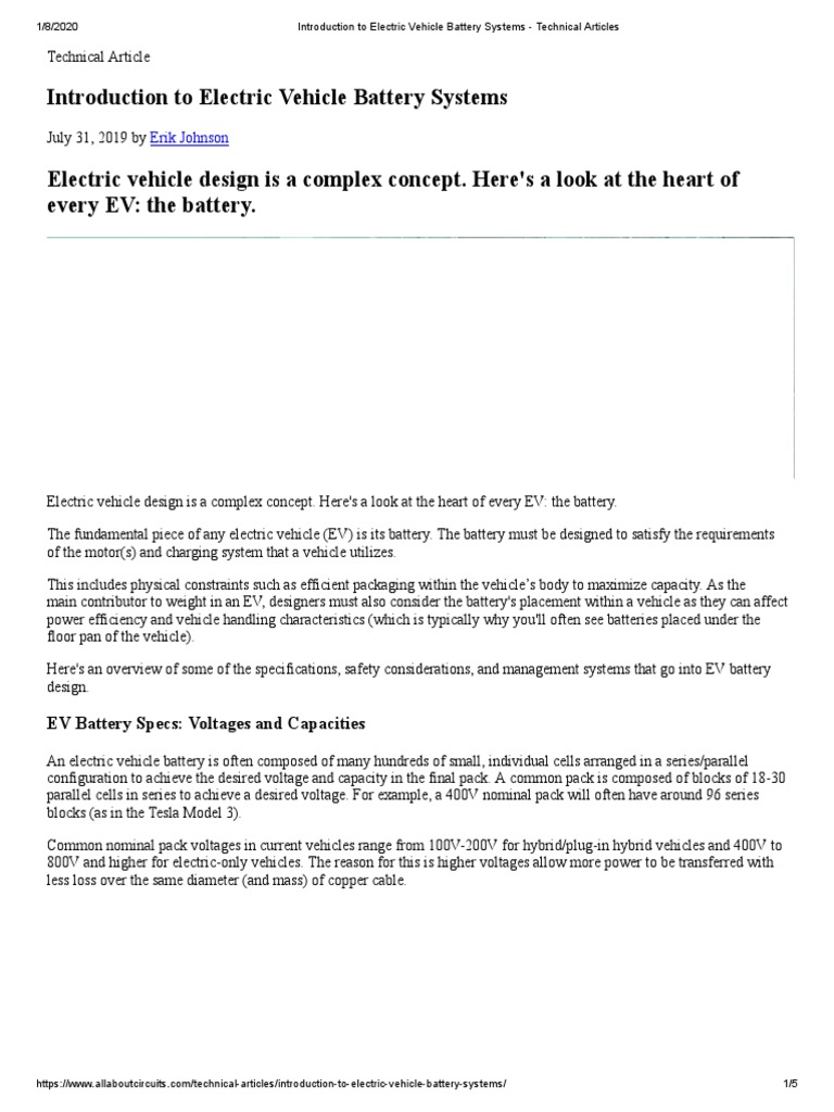 Introduction To Electric Vehicle Battery Systems - Technical Articles ...