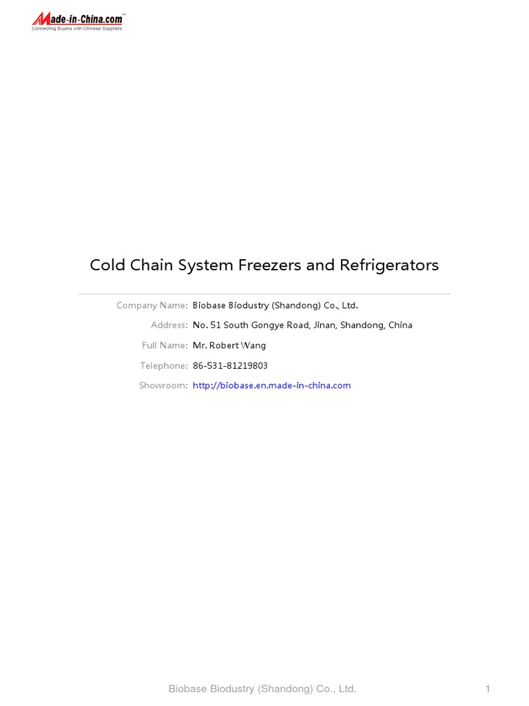 Cold Chain System Freezers And Refrigerators Pdf Freeze Drying